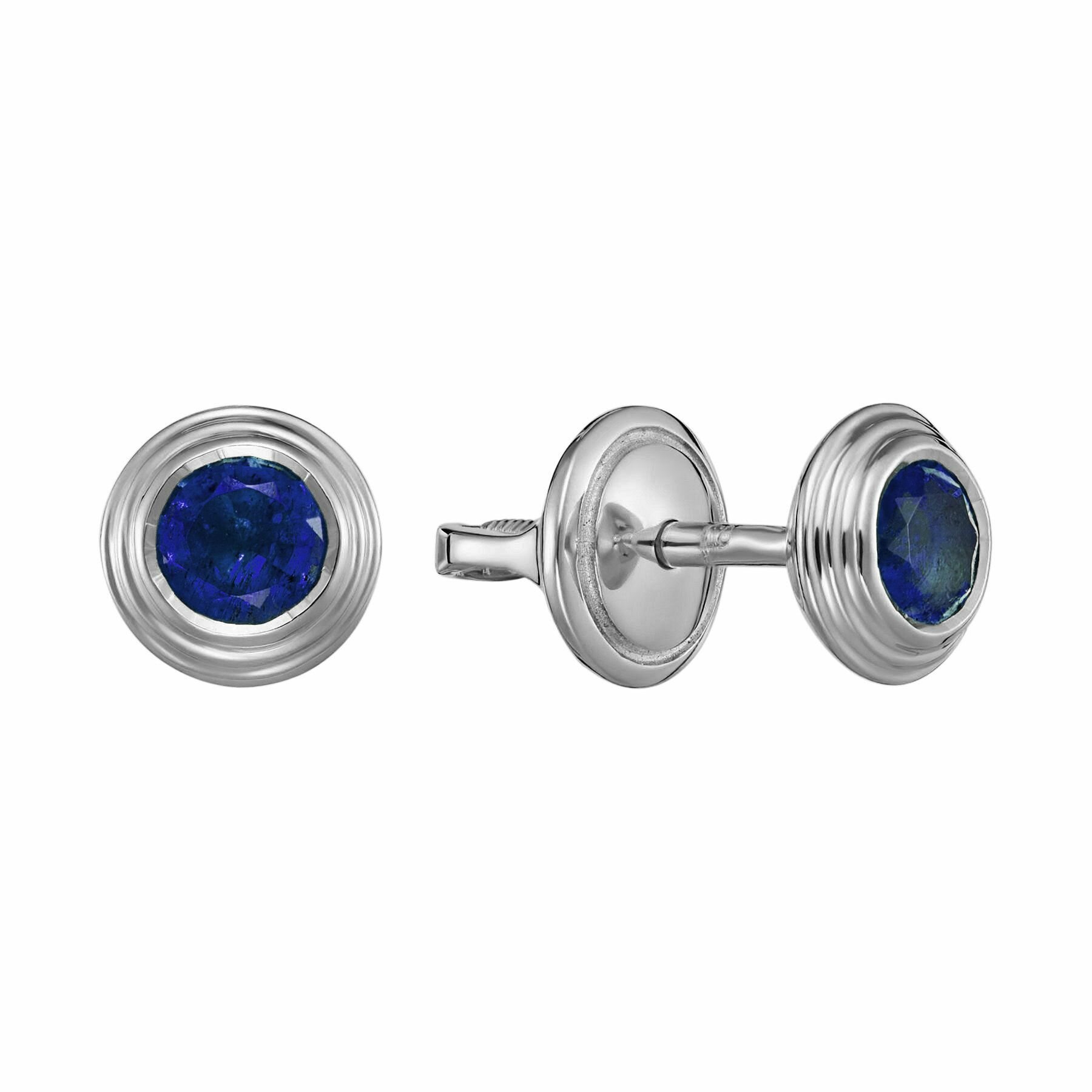 Серьги пусеты, белое золото, 585 проба, сапфир