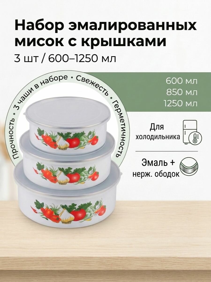 Набор из 3 эмалированных мисок Mallony FAMILIA
