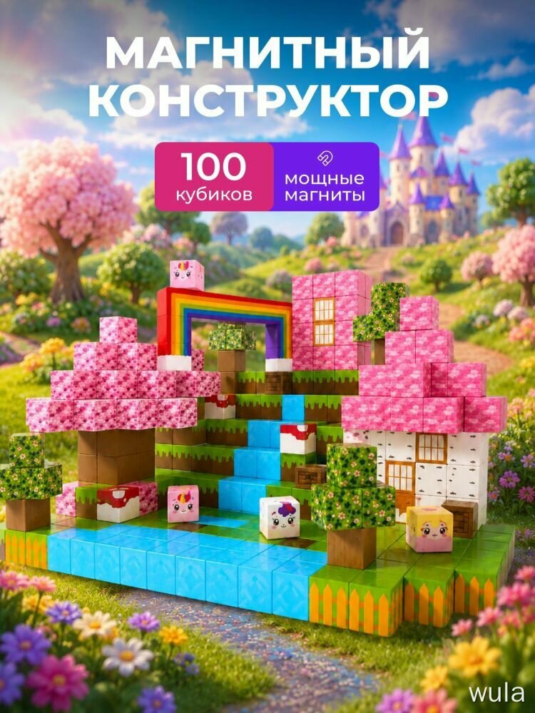 Магнитный конструктор майнкрафт для девочек, minecraft, магнитные кубики, 100 блоков