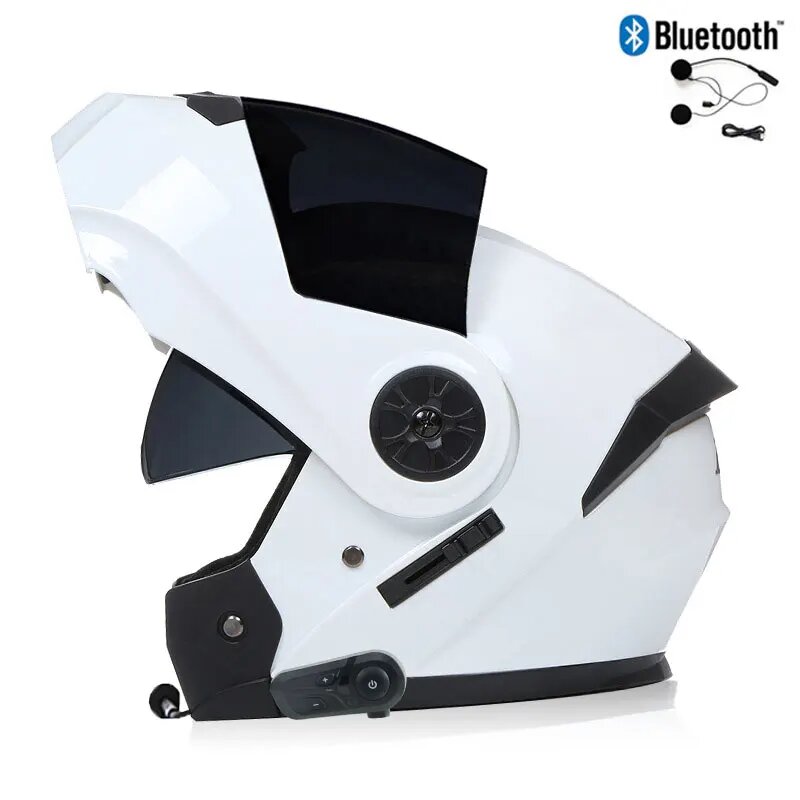 Мужские мотоциклетные шлемы с Bluetooth, анфас, Casco для мотоциклов, мужские шлемы для Белый, S, 16