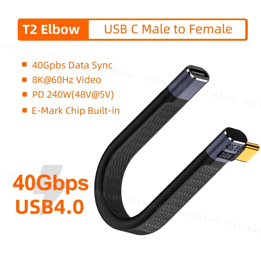 Колено 240 Вт, 5 А, тип C к USB C, кабель для быстрой зарядки, USB 4,0 Gen3, 40 Гбит/с, Thunderbolt 3 8K при 60 Гц, кабель для передачи данных FPC для MacBook Pro