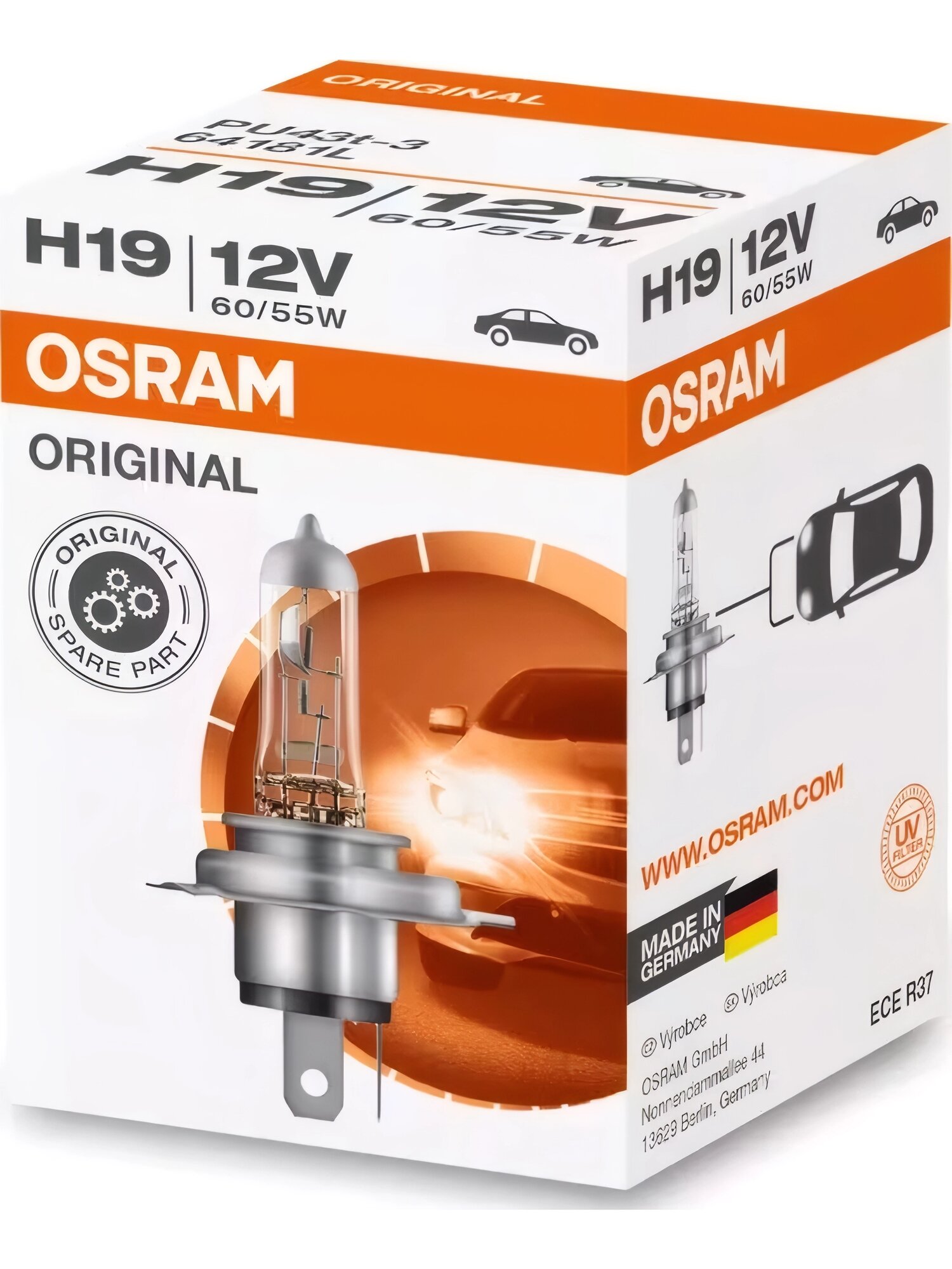 Галогенная лампа Osram H19 (60/55W 12V) Original Line 1шт 64181L