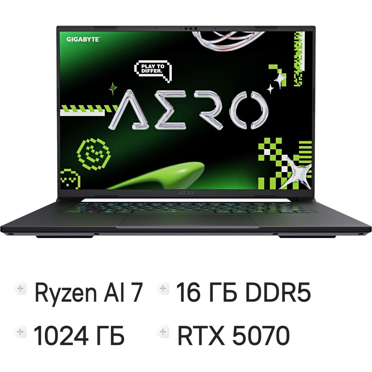 Ноутбук Gigabyte Aero X16 1WH Ryzen AI 7 350/16Gb/SSD1Tb/RTX 5070 8Gb/16"/IPS/QHD+/noOS/silver