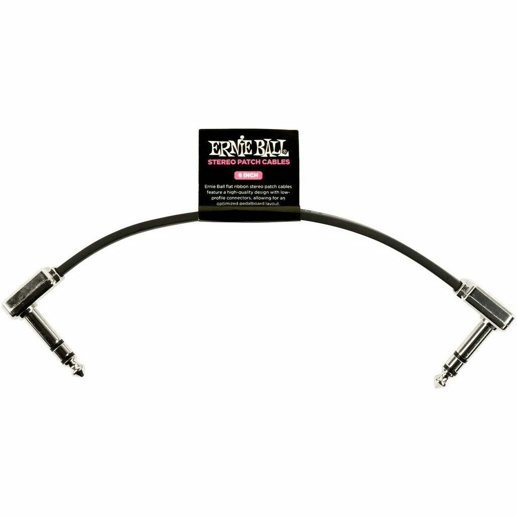 Кабель инструментальный, ERNIE BALL 6408 stereo, соединительный кабель stereo плоский, 15 см, угловой джек/угловой джек, черный