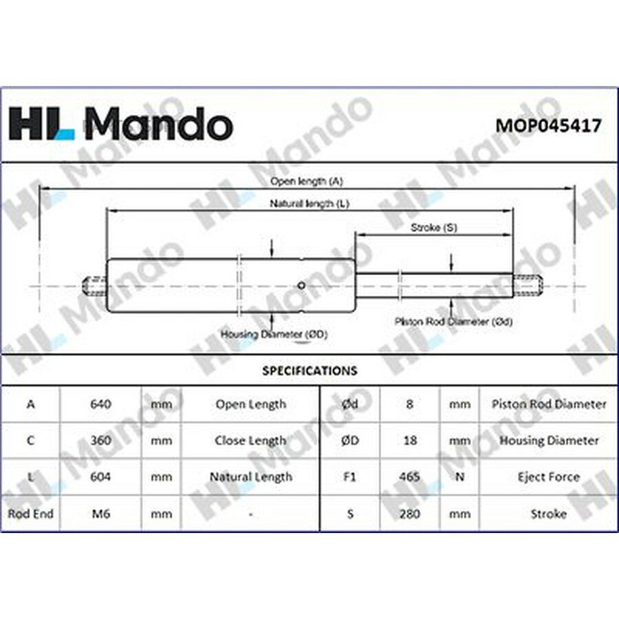 Амортизатор двери багажника от официального дистрибьютора, MANDO, артикул MOP045417