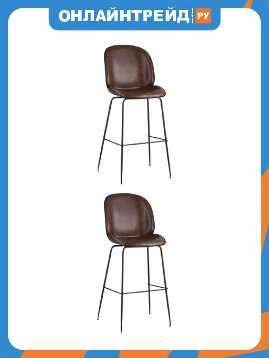 Стул барный Stool Group Турин со спинкой, коричневая экокожа, черные ножки (2 шт/уп)