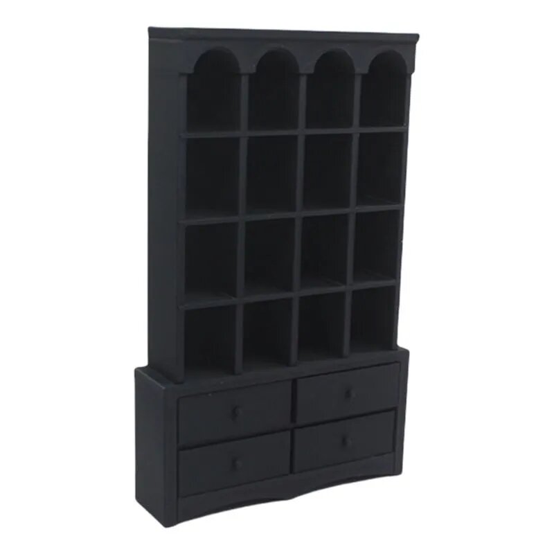 (Один) Миниатюрный книжный шкаф в стиле ретро для кукольного домика размером 1:12, мини-шкаф для хранения-черный