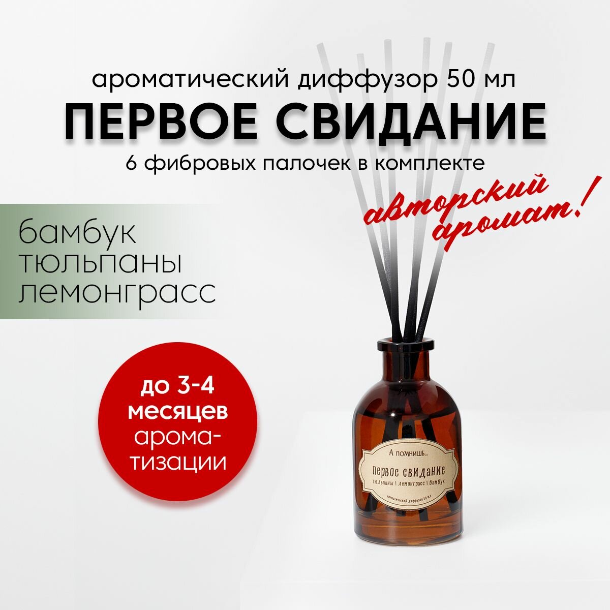Ароматический диффузор для дома "А помнишь." Первое свидание 50 мл с палочками