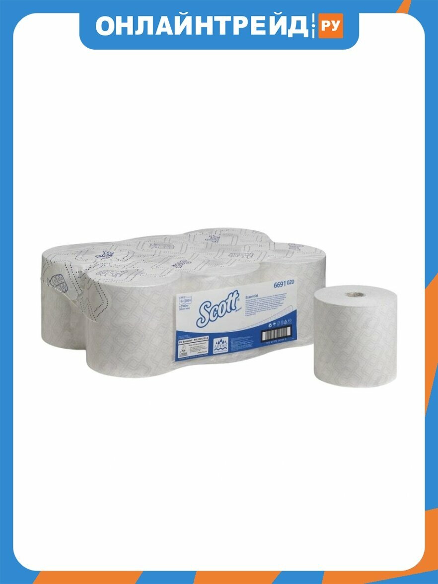 Полотенца бумажные Kimberly-clark д/дисп KK Scott Max в рулонах, 1сл, белые, 6х350м, 6691