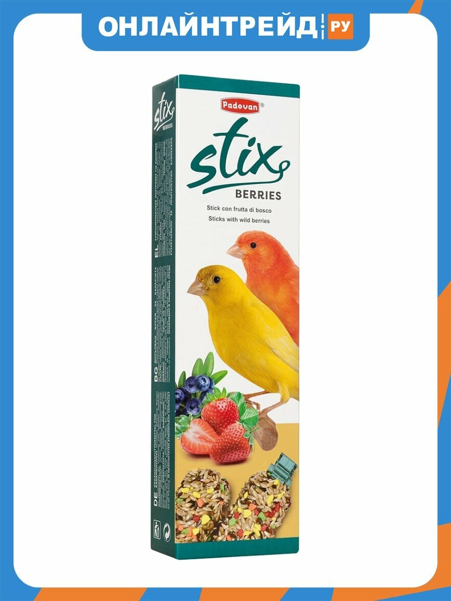 Лакомство для канареек Padovan Stix berries палочки с лесными ягодами, 80 г