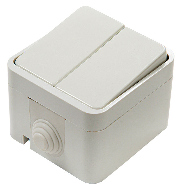 Выключатель двухклавишный AQUA белый полугерметичный IP44 IN HOME
