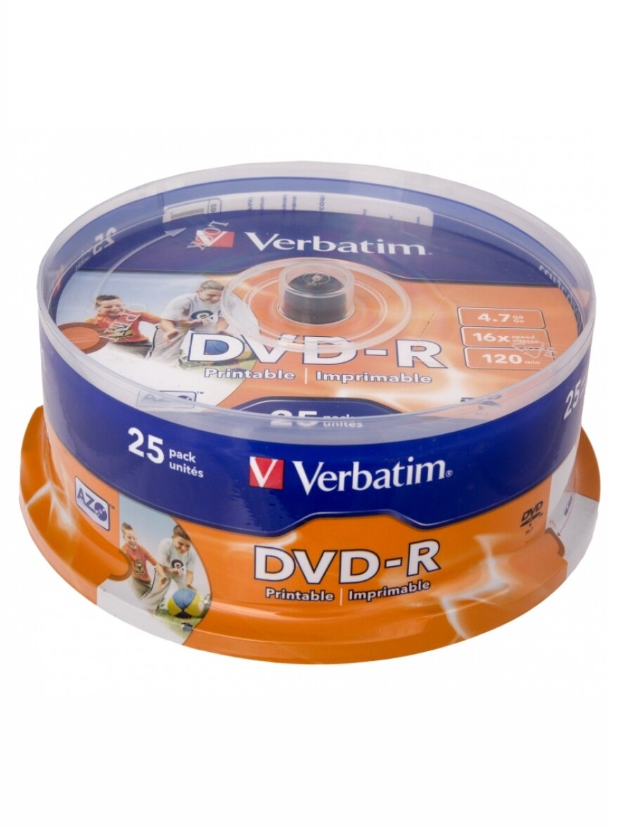 Диск Verbatim DVD-R 4, 7 GB 16x CB/25 Ink Print