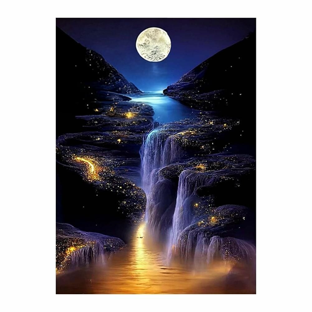 Алмазная мозаика 5D 30x40 см "Лунный пляж", светящиеся стразы, для декора и подарка, без подрамника