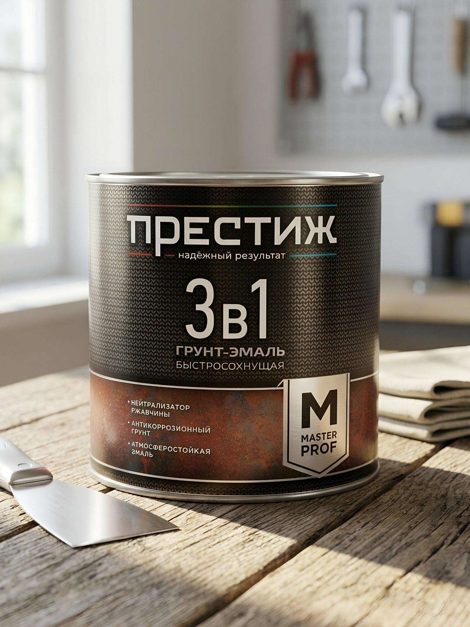 Грунт-эмаль по ржавчине Престиж Мастер 3в1 черная 1.9 кг быстросохнущая смоляная для металла наружных и внутренних работ