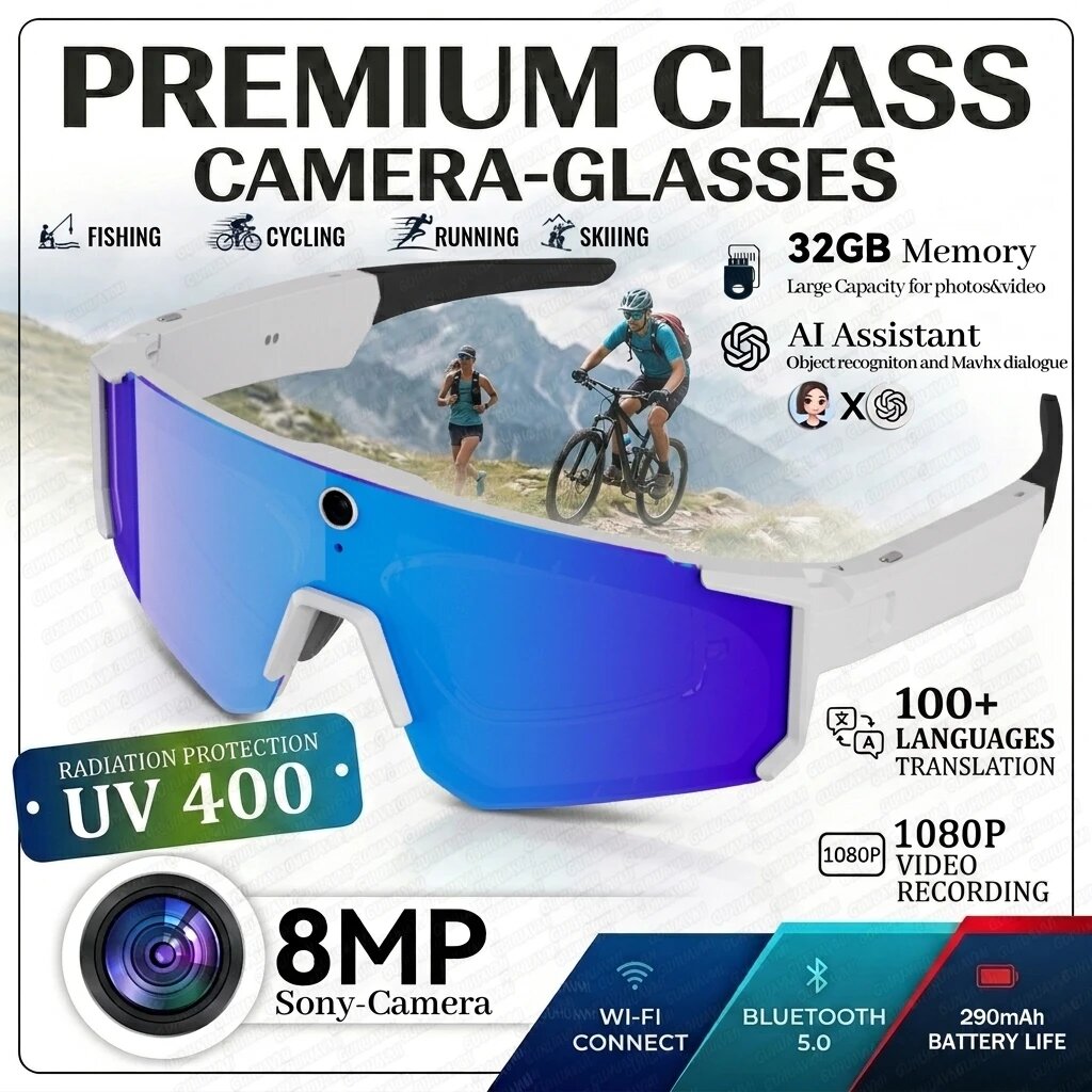 Умные очки с камерой GUHUAVMI V06, White Ice Blue