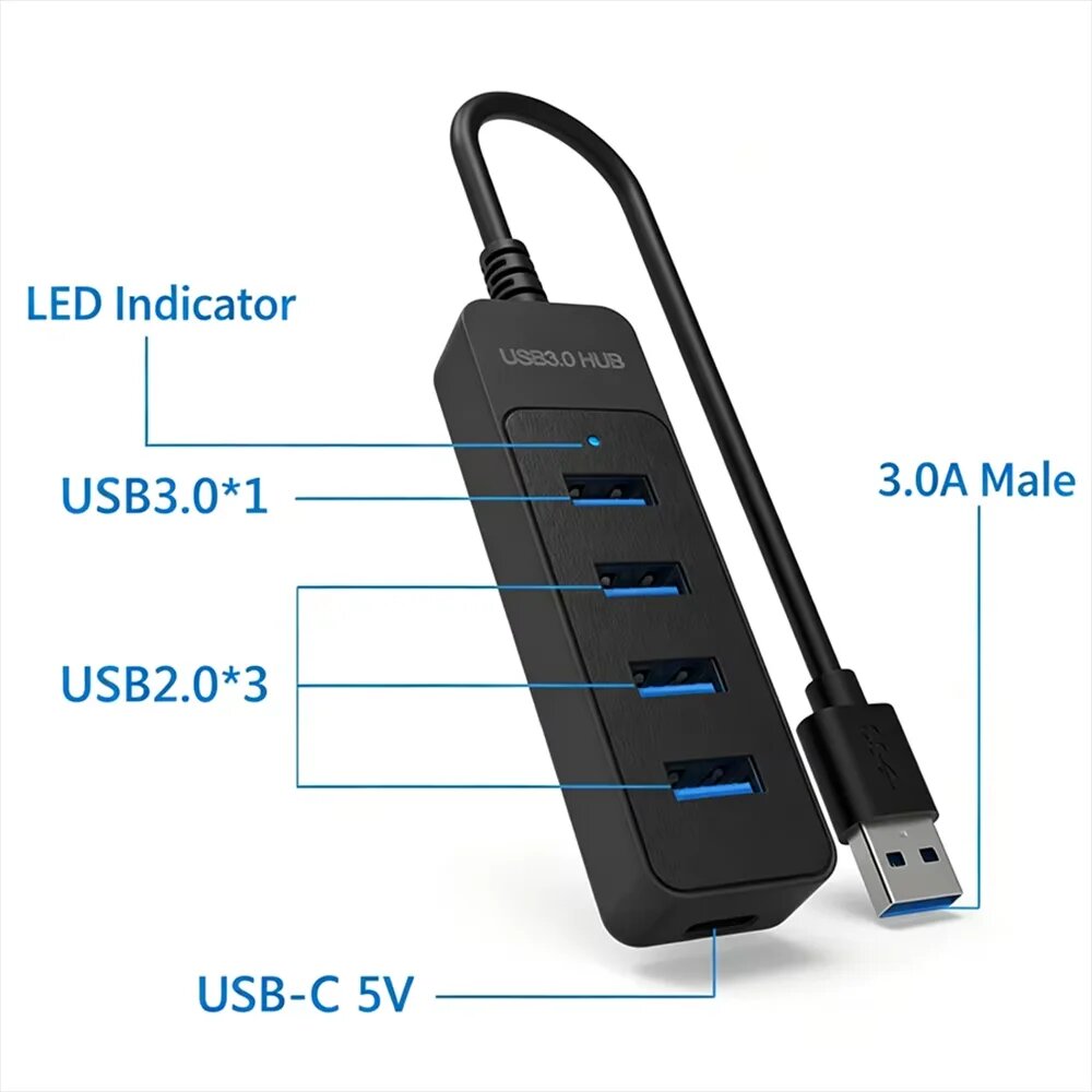 KEBIDUMEI USB-хаб 5 портов USB 3.0 с кардридерами USB 4 IN 1