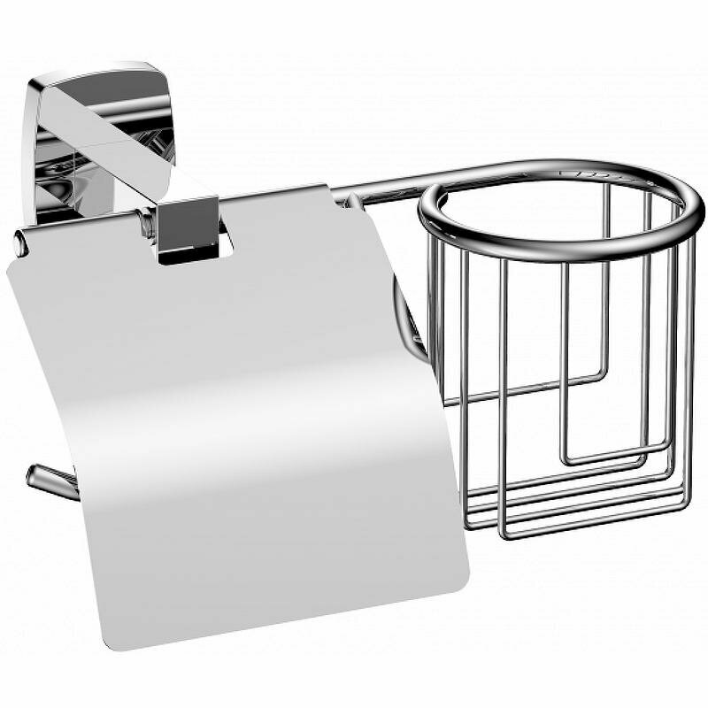 Держатель туалетной бумаги и освежителя воздуха CeramaLux Cube 12607A с крышкой Хром