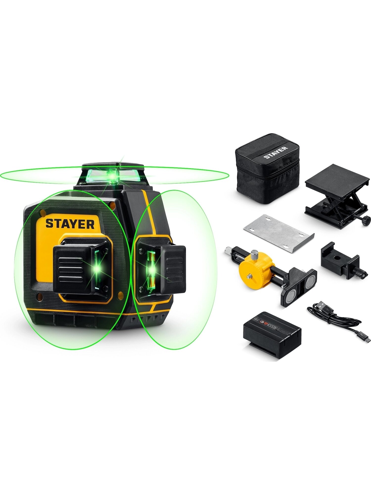 Держатель STAYER SL-3D #2, 50м, точн. +/-0,5 мм/м, зеленый лазерный нивелир, микролифт