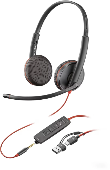 Plantronics 8X229A6 Гарнитура проводная/ Poly Blackwire 3225 Stereo USB-C Headset +3.5mm Plug +USB-C/A Adapter (Bulk)