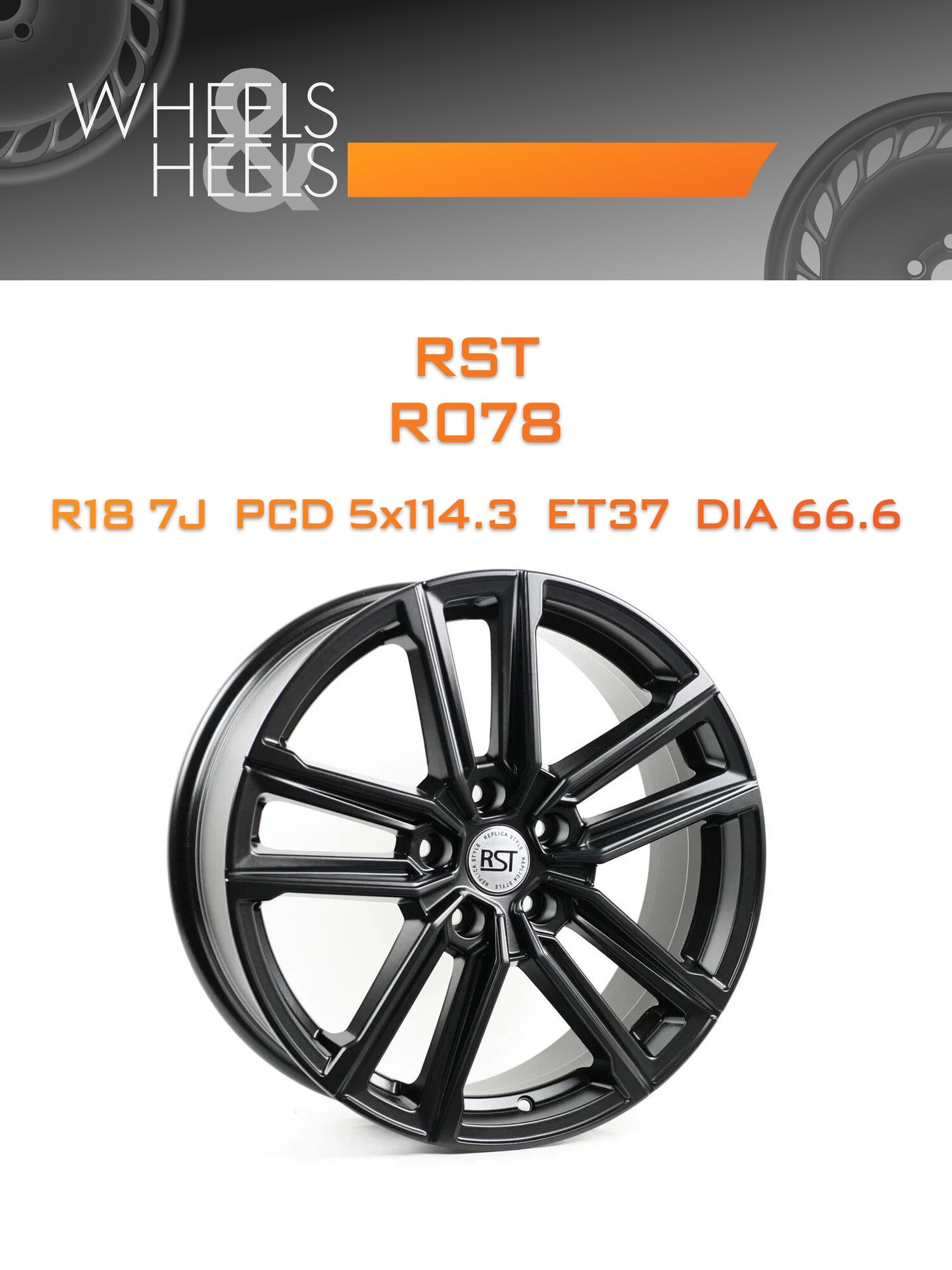 Диск автомобильный литой RST R078 18x7 5x114.3 et37 dia66.6 Чёрный матовый