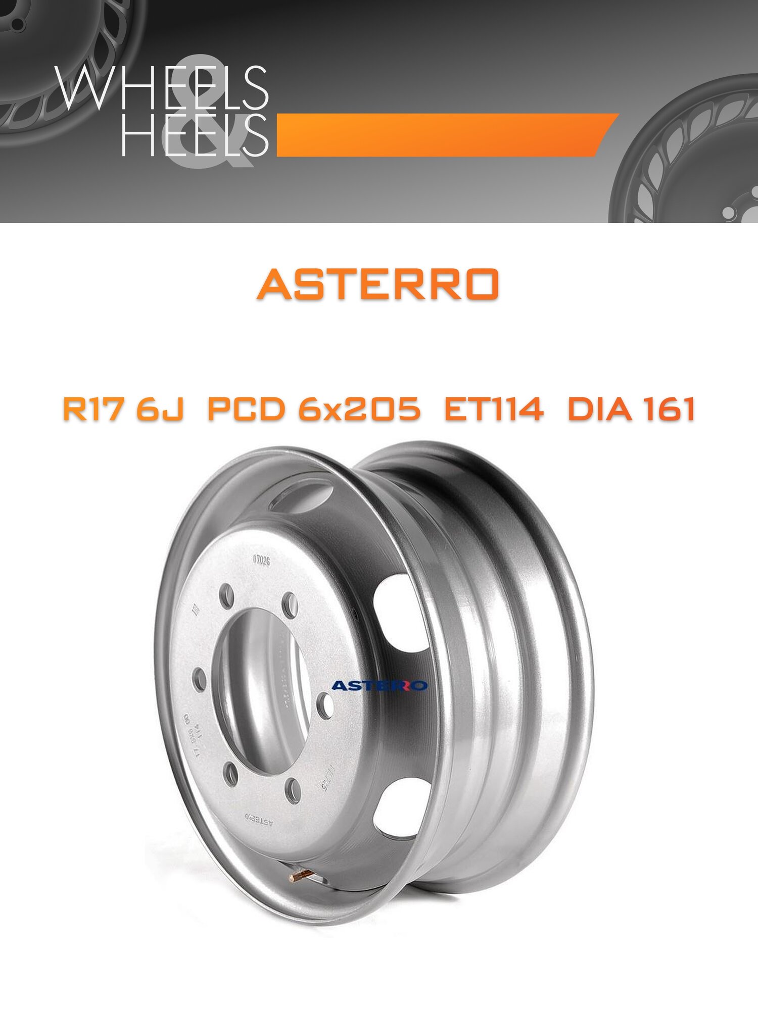 Диск автомобильный стальной Asterro 17.5x6 6x205 et114 dia161 Серебристый