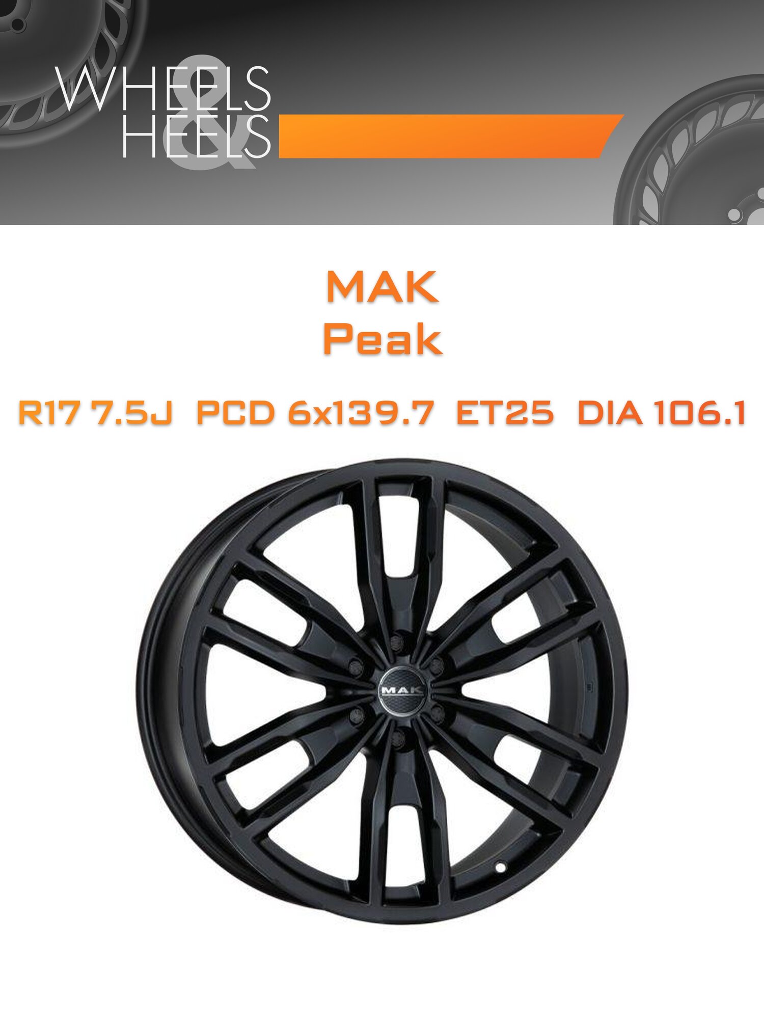 Диск автомобильный литой MAK Peak 17x7.5 6x139.7 et25 dia106.1 Чёрный матовый
