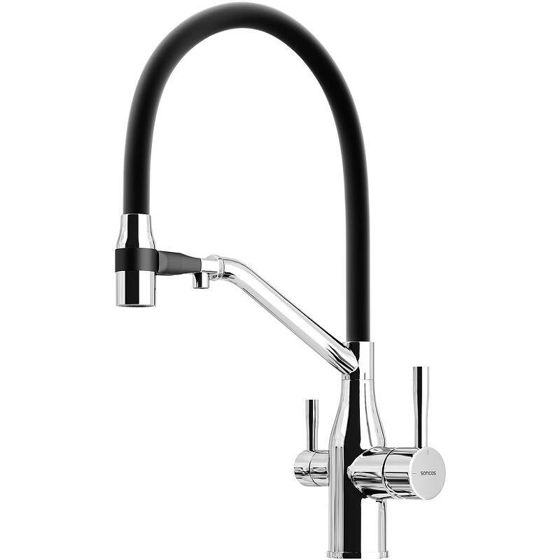 Смеситель для кухни Sancos Orta SC4008CH хром черный, с гибким изливом и краном для питьевой воды, рычажный, латунь