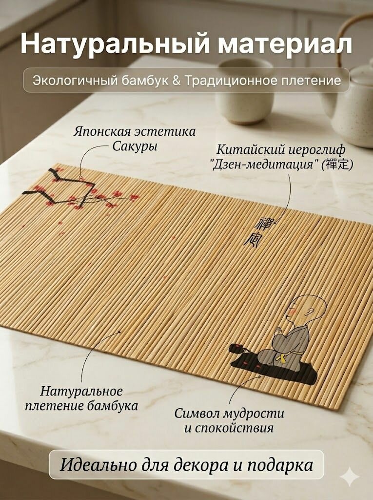 Бамбуковая термосалфетка под тарелки в китайском стиле Дзен