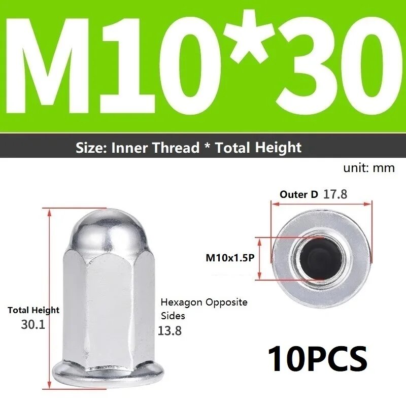 Углеродистые стальные фланцевые гайки M5 M6 M8 M10 M10x30mm 10pcs