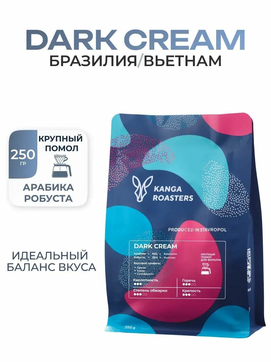 Кофе молотый для фильтра KANGA Арабика Бразилия + Робуста Вьетнам Dark Cream - 250 гр