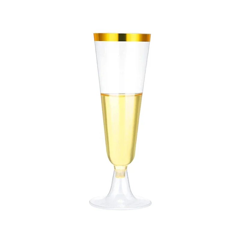 Одноразовые прозрачные пластиковые бокалы для шампанского JUSTINLAU 25pcs, Gold rim