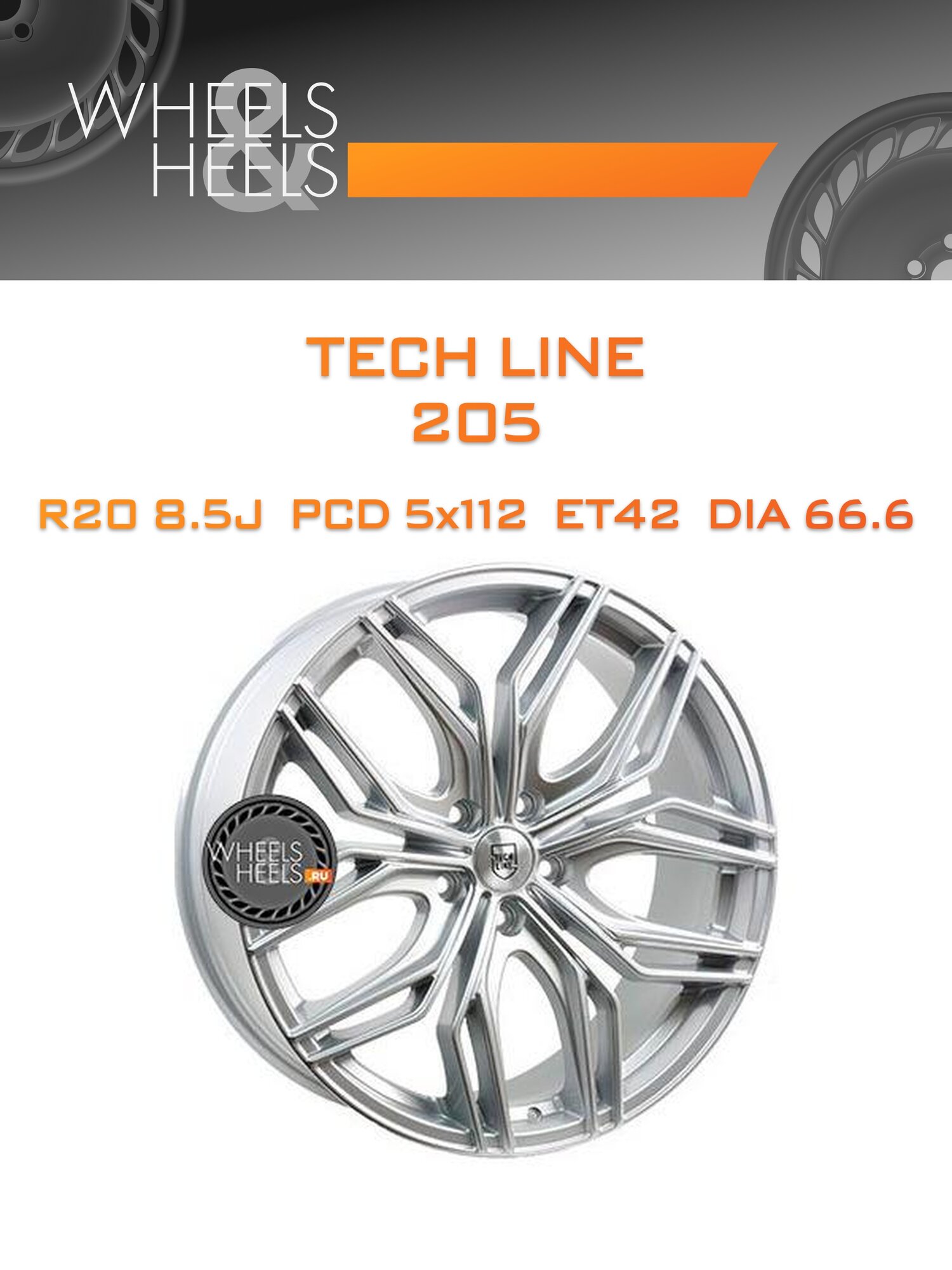 Диск автомобильный литой Tech Line 205 20x8.5 5x112 et42 dia66.6 Silver