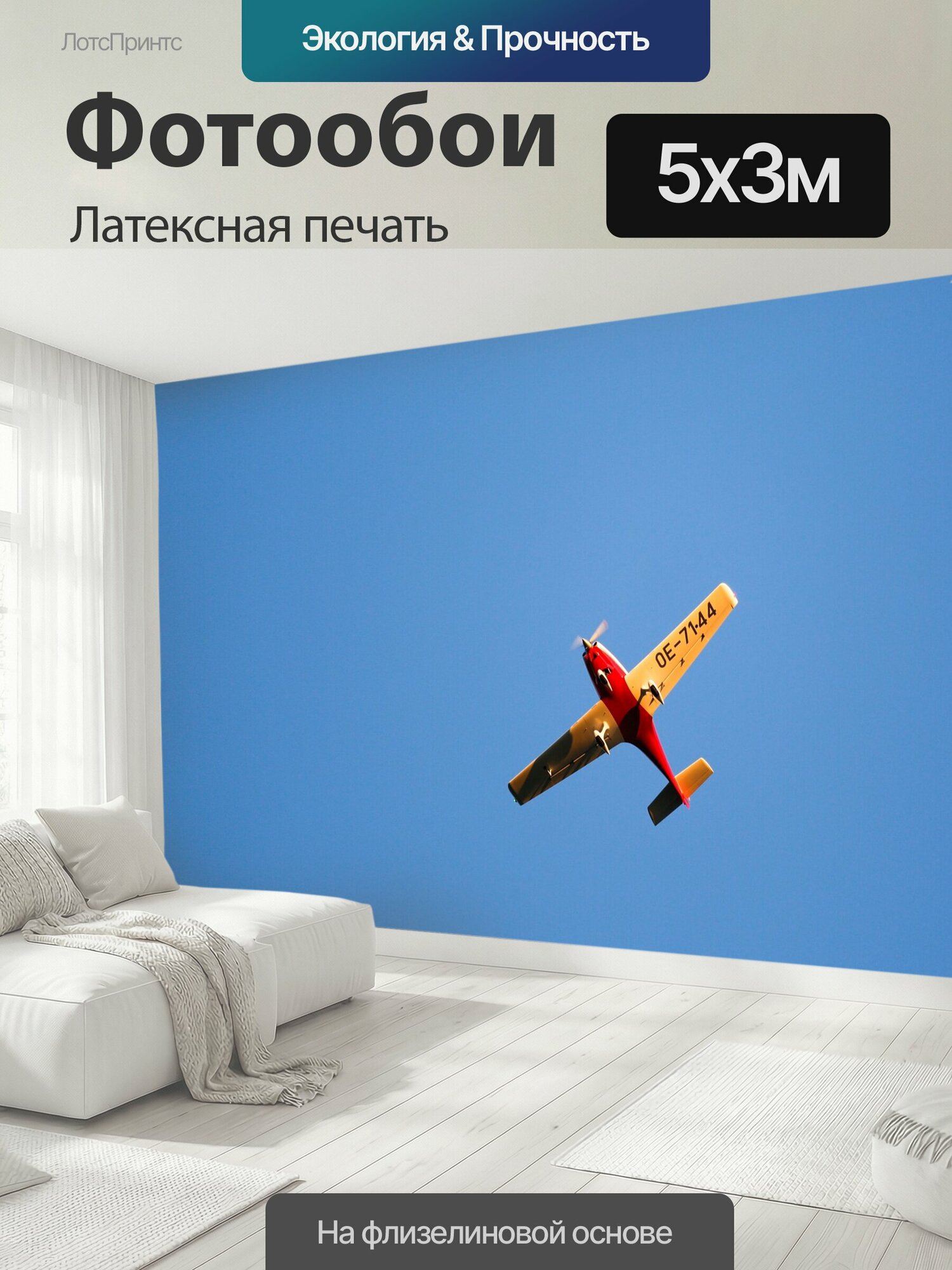 Фотообои моющиеся ударопрочные "Самолет, свобода, листовка" 500x300 см. латексная печать