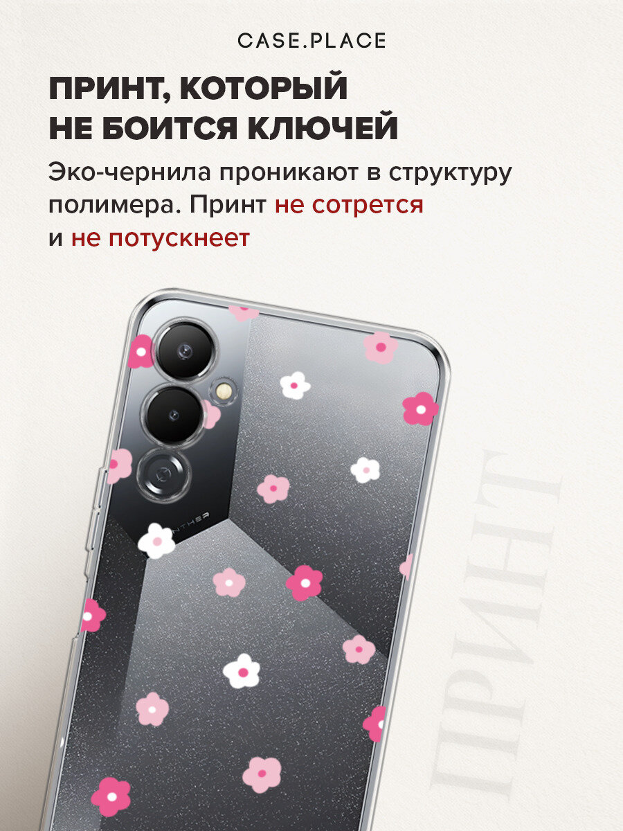 Чехол на Tecno Pova 4 / Текно Пова 4 с принтом "Весенние цветочки рисунок", прозрачный — фото 1