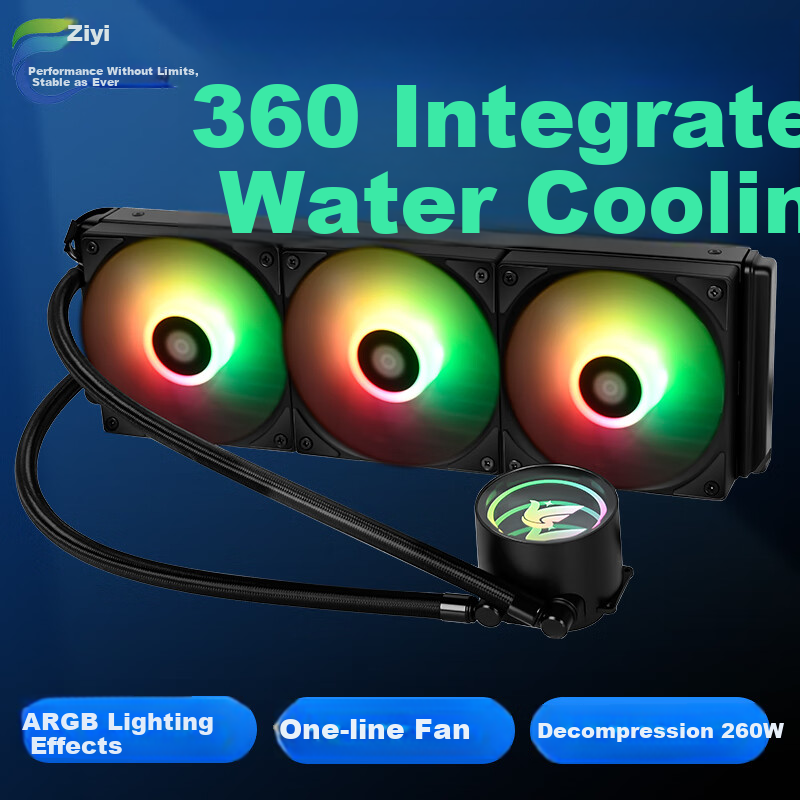 Ziyi 360 Все-в-Одном Жидкостном Охлаждении для CPU с Синхронизацией ARGB и Управлением PWM Поддержка Intel AMD