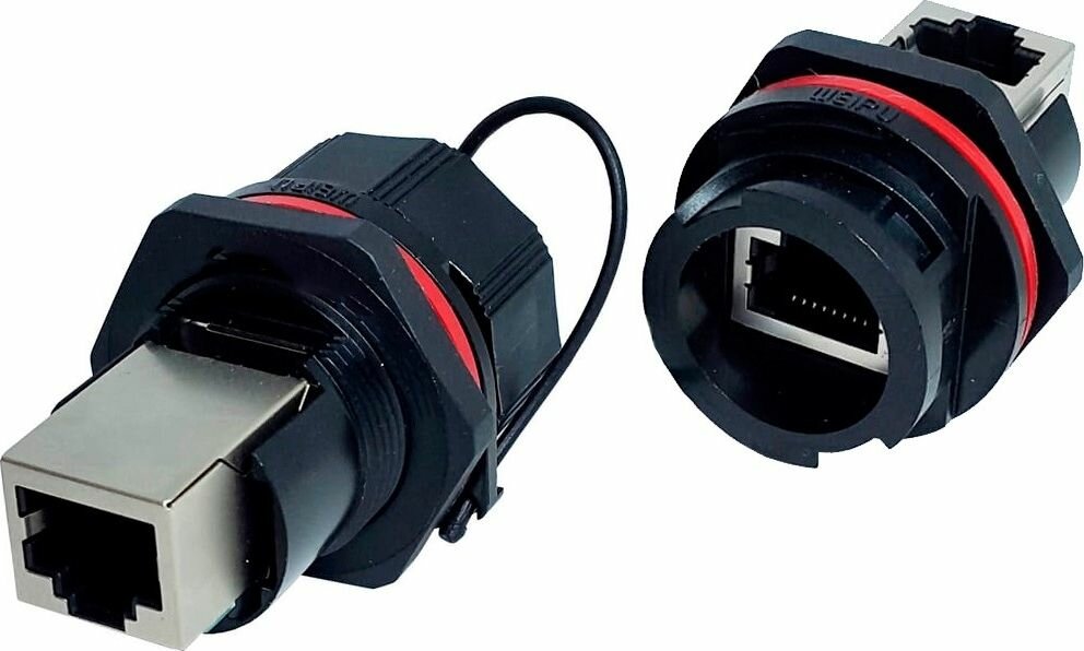 WEIPU RJ45F71C Розетка на панель, RJ45 прямая, пластик, байонет, 8 контактов, 0.1А/5V, IP67, 1шт