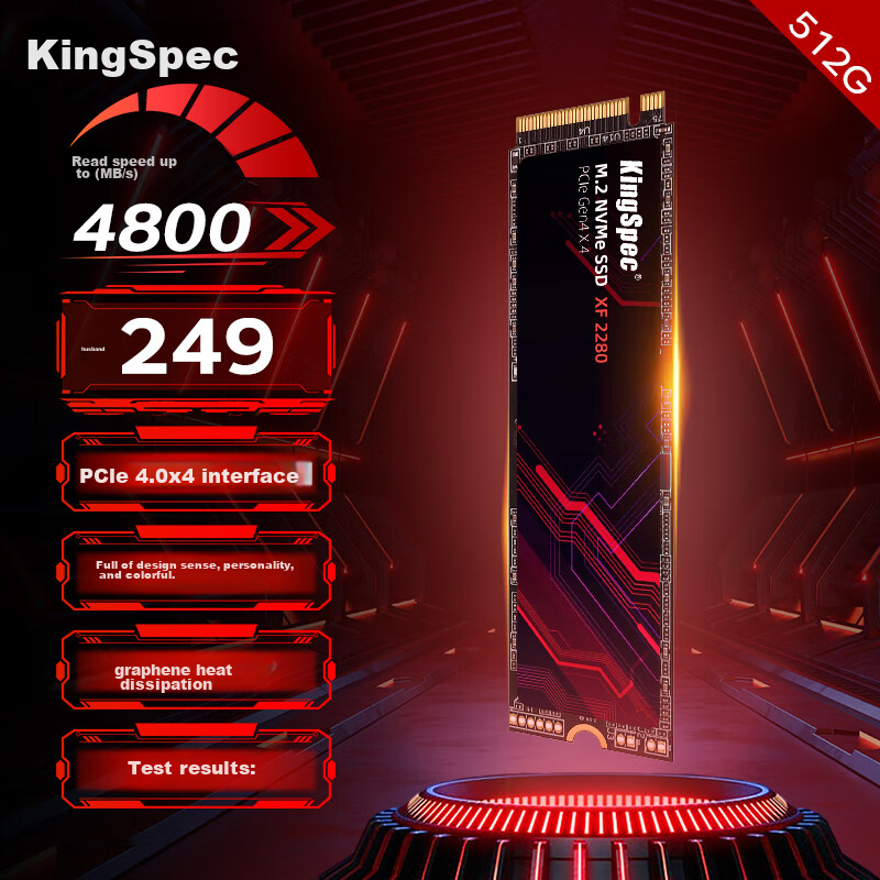 KingSpec 512GB SSD M.2 NVMe PCIe 4.0 твердотельный накопитель 4800 МБ/с для ПК ноутбуков AI-устройств Версия：512