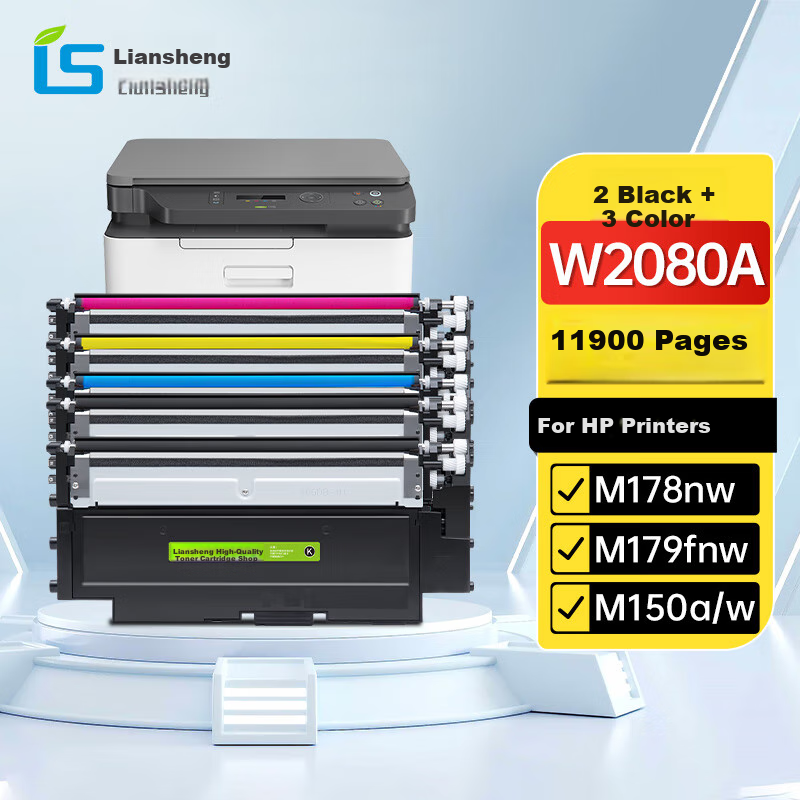 Картридж Liansheng W2080A с чёрным и цветным тонером для принтеров HP 11 900 страниц Цвет：Два чёрных и три цветных