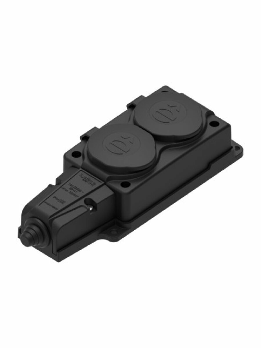 Колодка двухместная розетка 2К+З каучуковая Systeme Electric MultiSet черная 16А 250В IP44