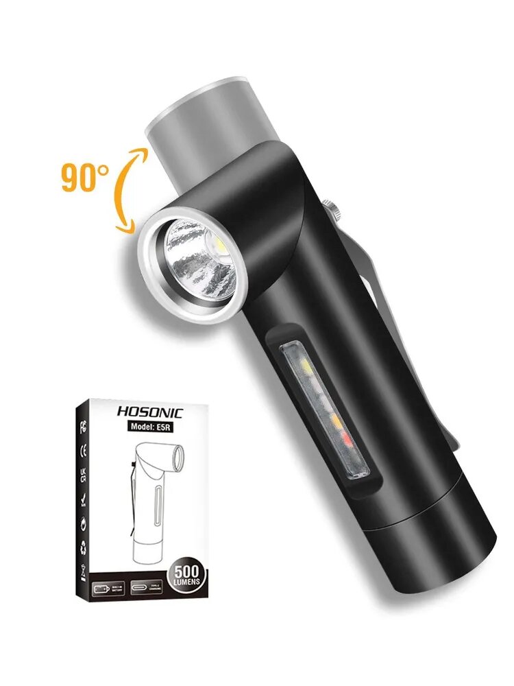 Hosonic Фонарь ручной 500 люмен, 100 м, 11 режимов, IPX5, черный, 51 г, 12X7X3 см