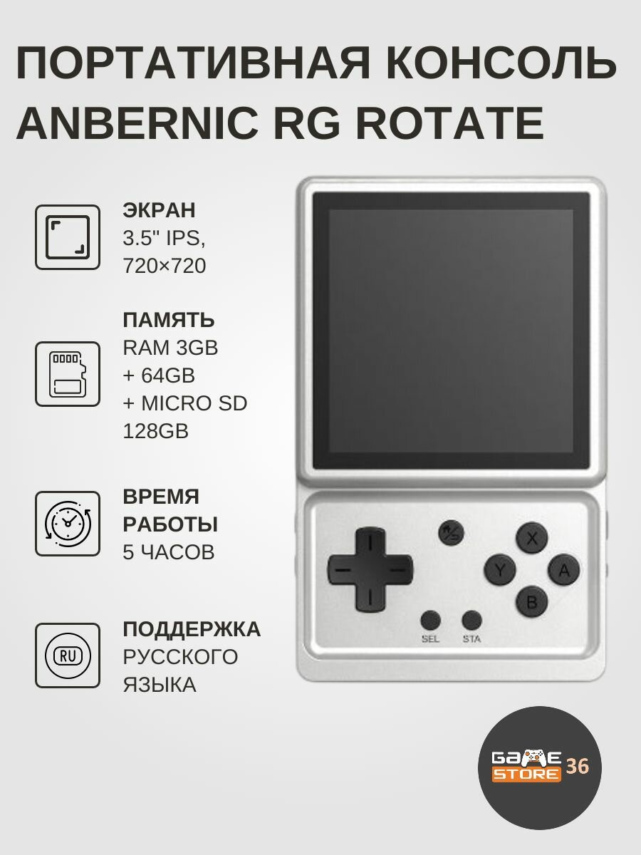 Портативная игровая приставка ANBERNIC RG Rotate, серая, с SD картой на 128 ГБ