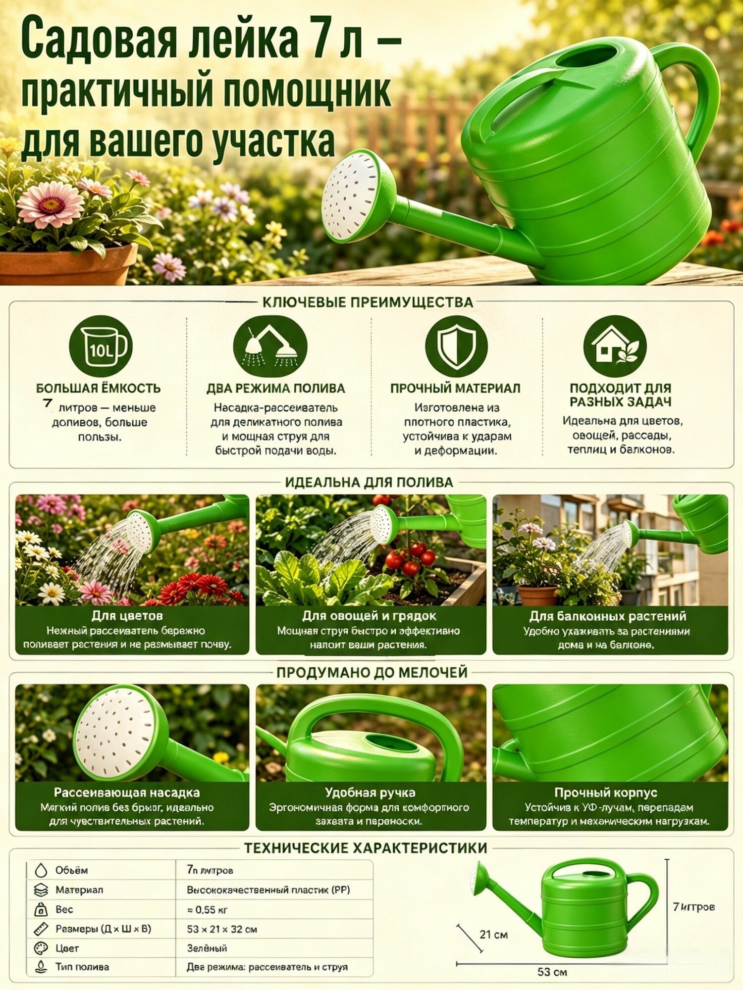 Лейка, 7 л 1 шт — фото 1