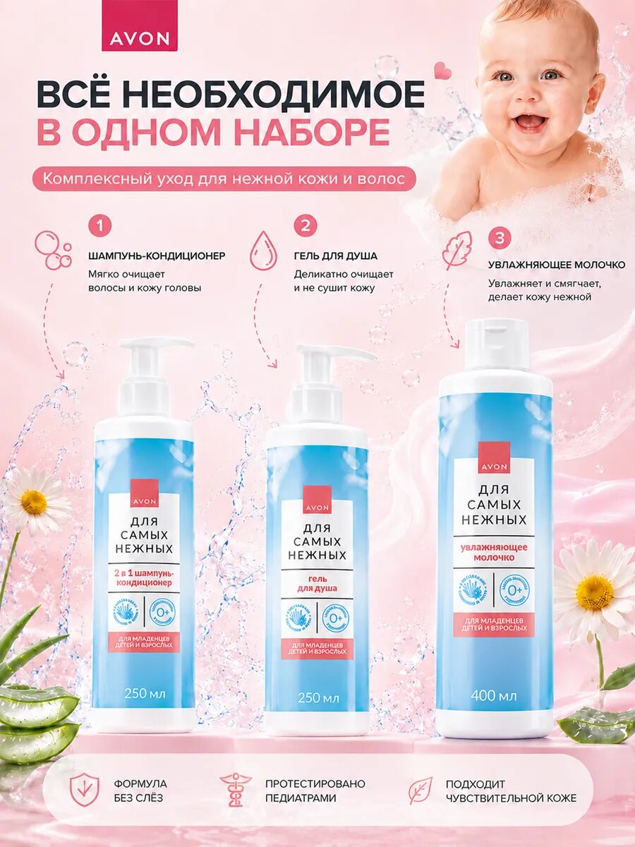Набор для купания Avon "Шампунь-кондиционер + Гель для душа + Молочко", 2в1, без красителей