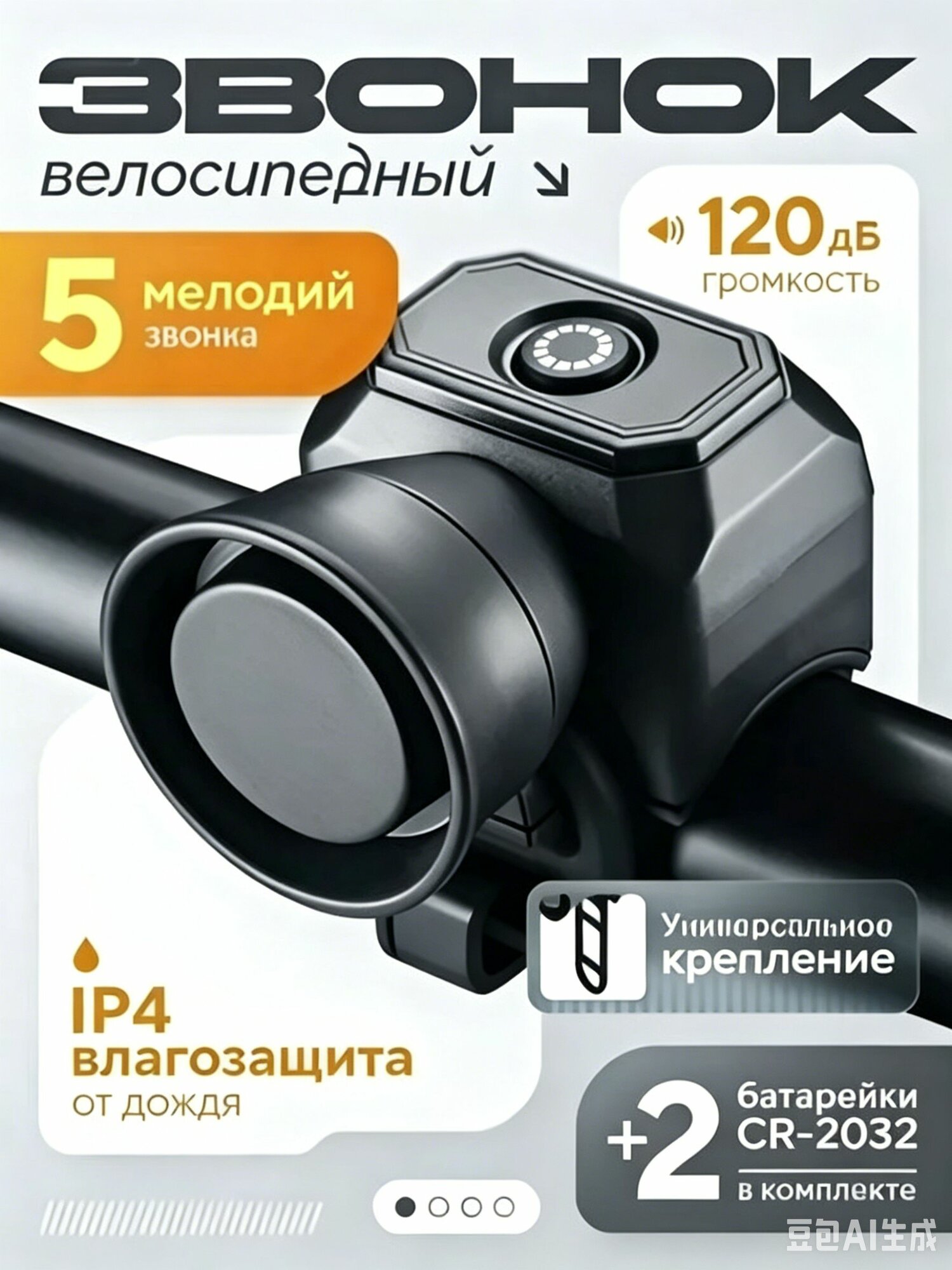 Велосипедный звонок - Клаксон - Гудок - Сигнал электрический - для велосипеда и самоката - 5 режимов