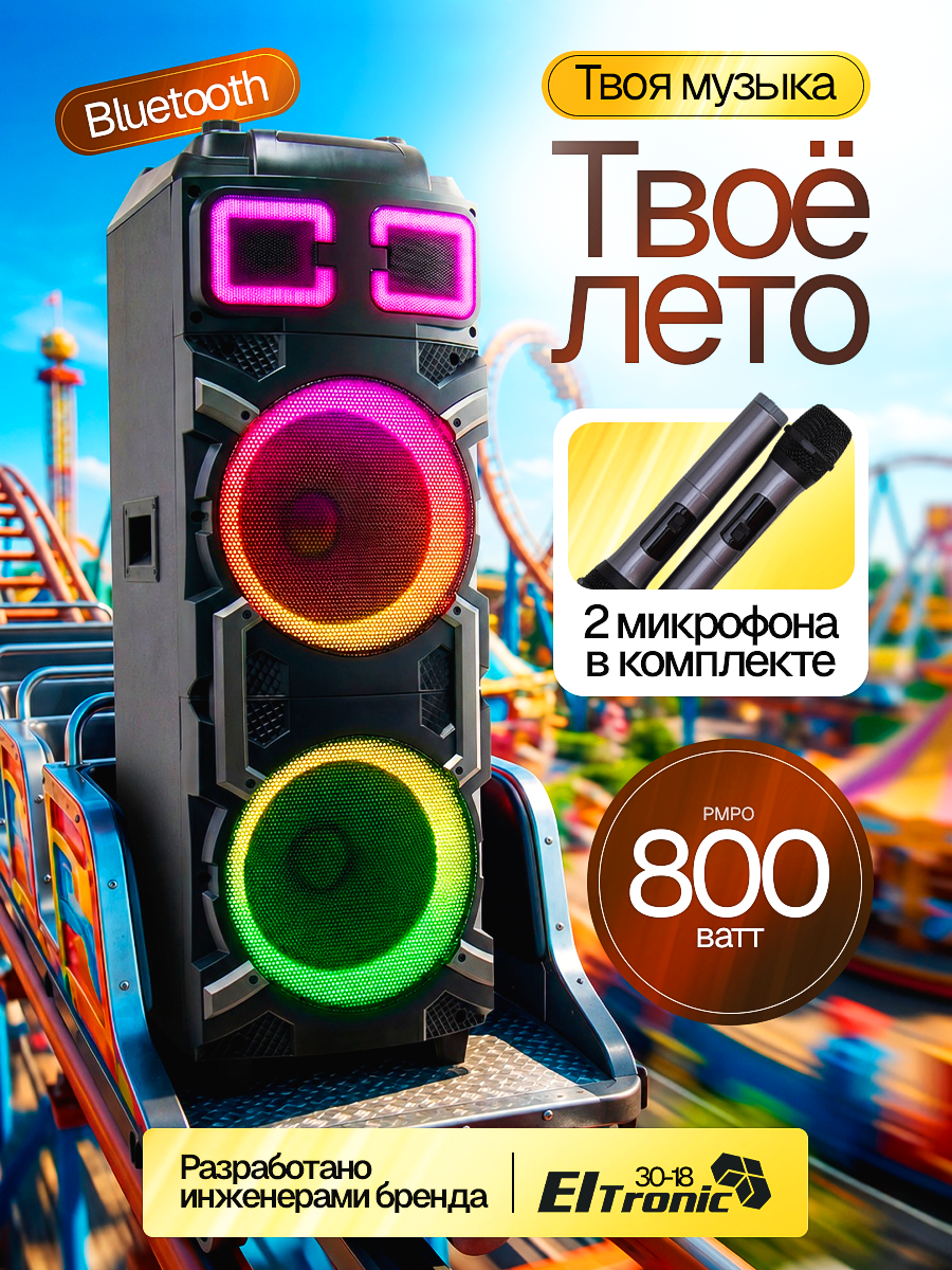 Беспроводная колонка ELtronic 30-18 Crazy Box, Bluetooth, 2 динамика 10", 120 Вт, черная с TWS