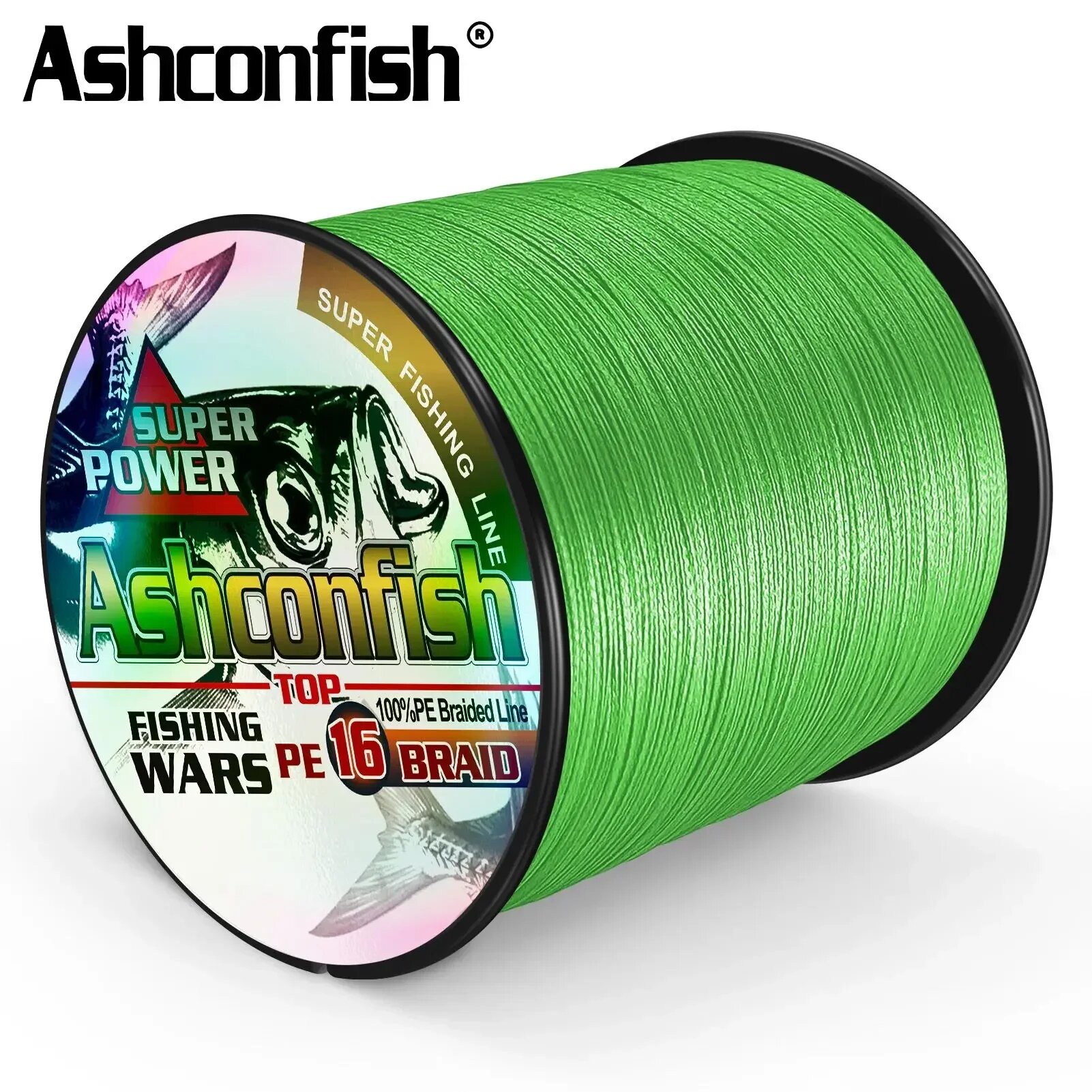 Ashconfish X16 плетеную леску из полиэтилена 1500 м Зеленый, 1500M-300LB-No. 40, Fluorescent Green