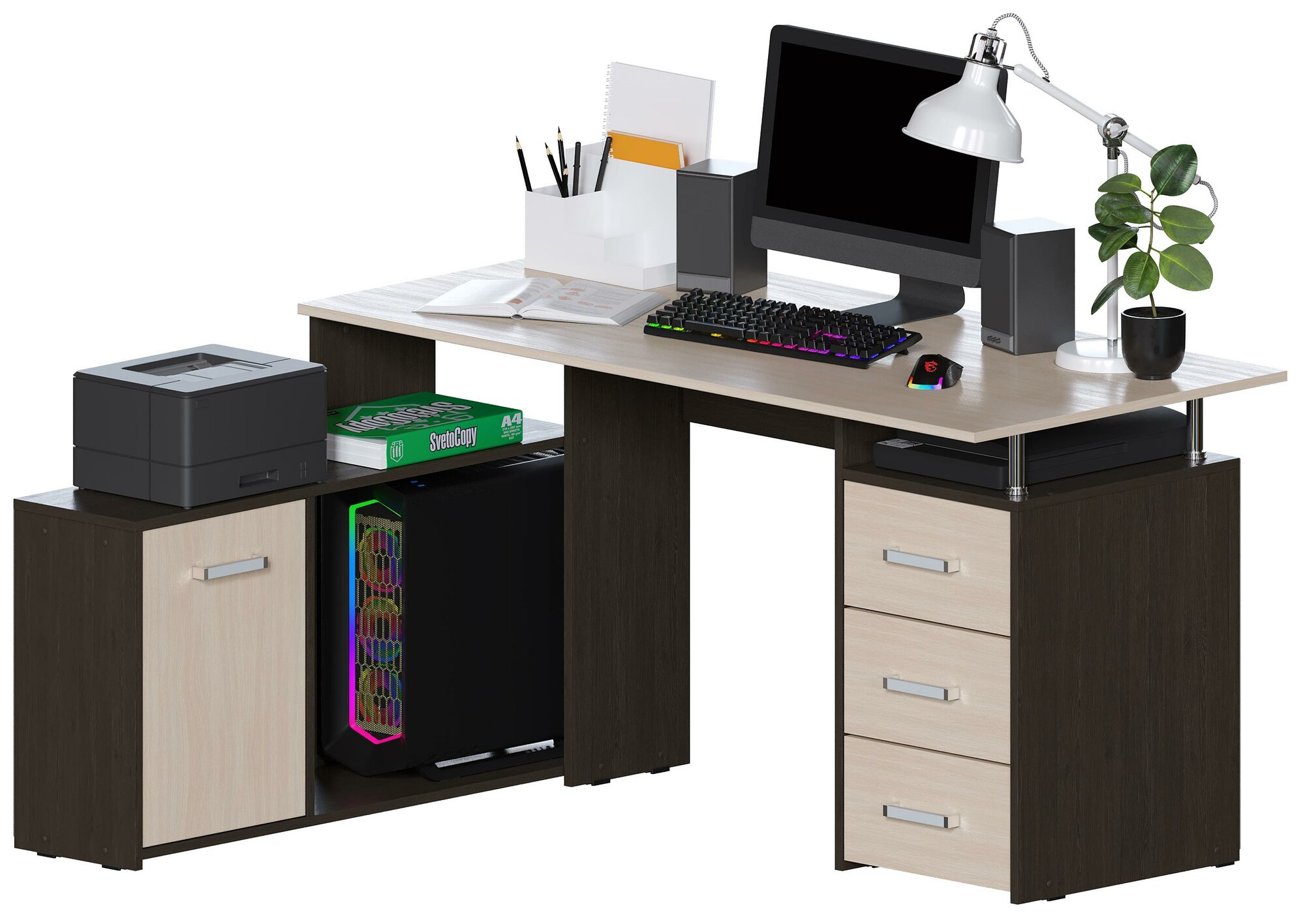 Компьютерный стол КС-14 Крафт Венге/Дуб молочный левый