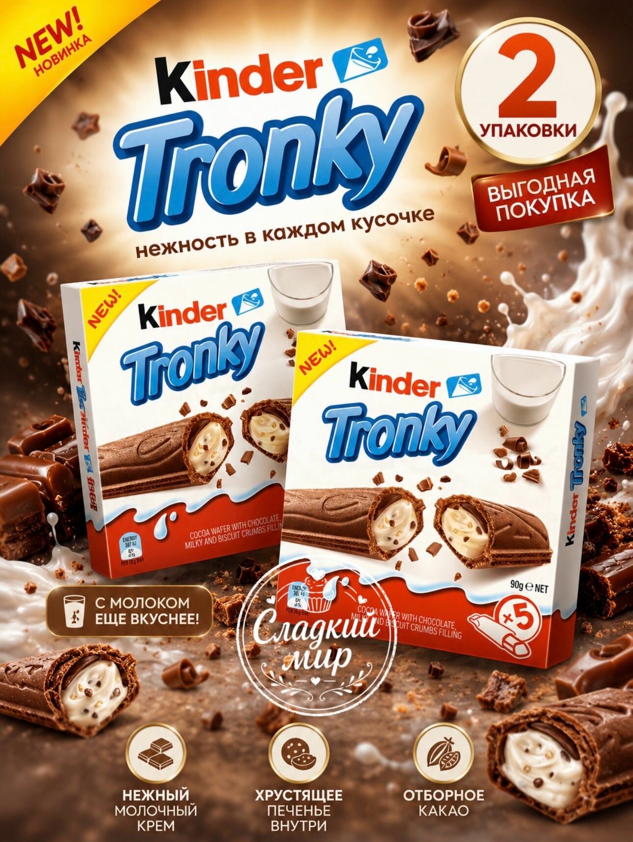 Печенье Kinder Tronky /Киндер Тронки 2шт по 90г (Германия)