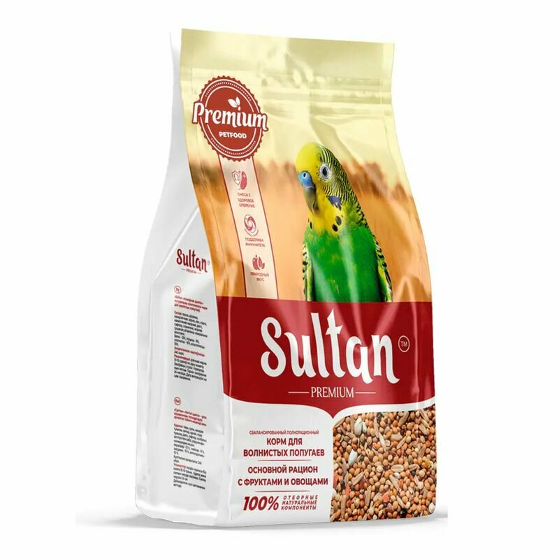 Sultan Premium Корм для волнистых попугаев основной рацион, фрукты овощи, 500 г