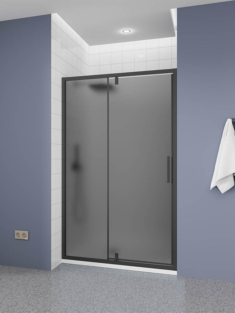 Душевая дверь Veconi P20 B, 1100x1900, черный матовый, стекло тонированное матовое
